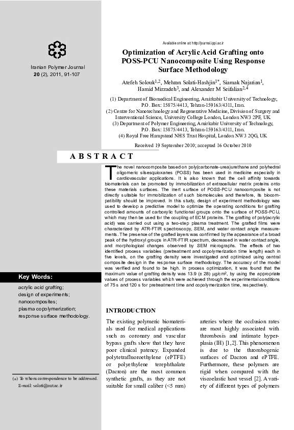 (PDF) Optimizing Acrylic Acid Grafting on POSS-PCU