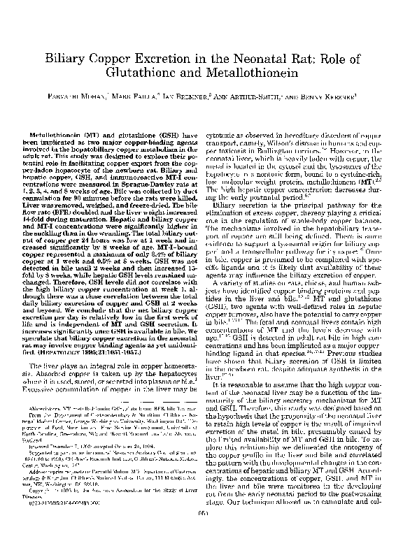 (PDF) Biliary copper excretion in the neonatal rat: Role of glutathione ...
