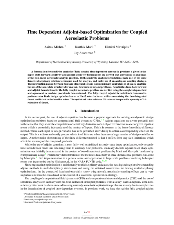 (PDF) Time dependent adjoint-based optimization for coupled fluid–structure problems