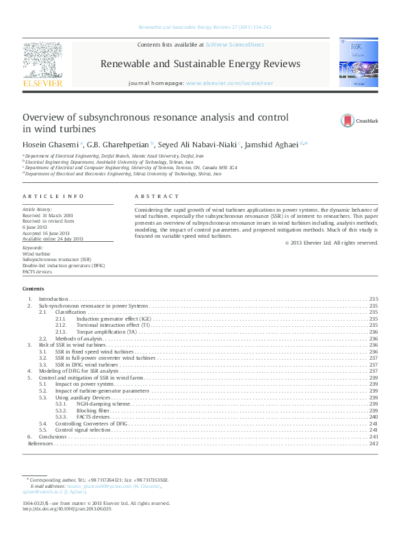 Pdf Overview Of Subsynchronous Resonance Analysis And Control In Wind