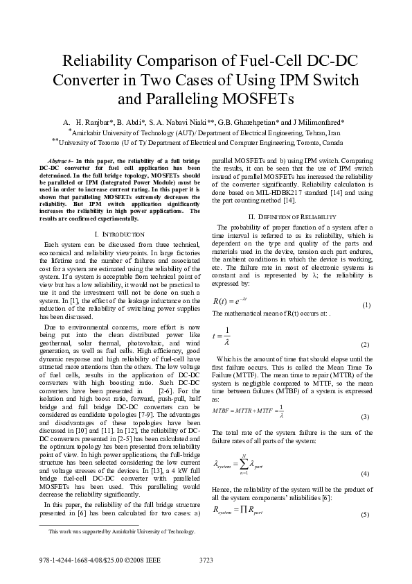 Pdf Reliability Comparison Of Fuel Cell Dc Dc Converter In Two Cases Of Using Ipm Switch And