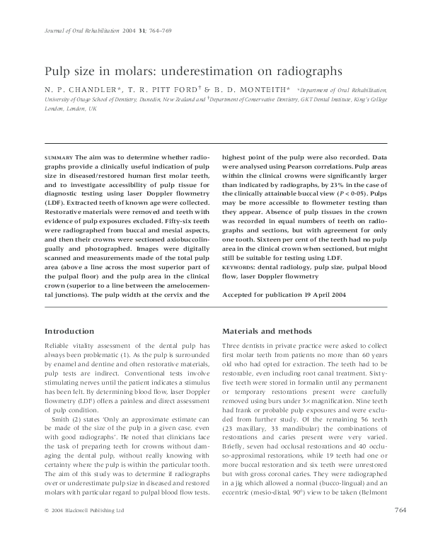 (PDF) Pulp size in molars: underestimation on radiographs | Nicholas ...