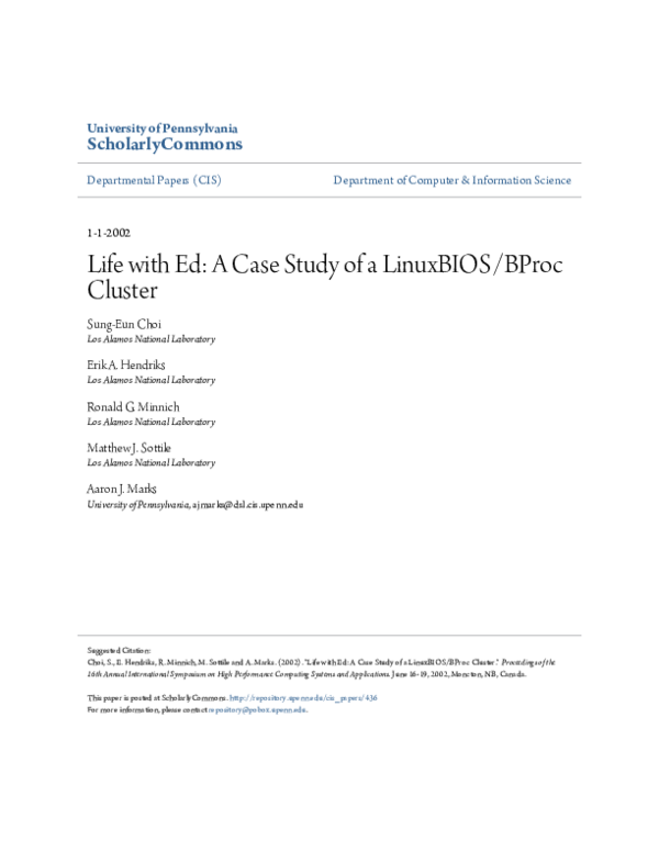 (PDF) Life with ed: A case study of a linuxBIOS/BProc cluster