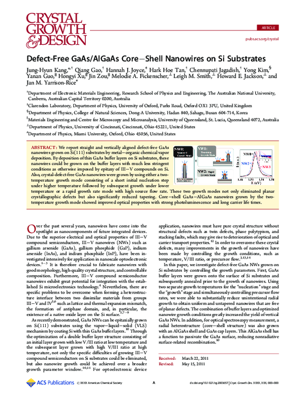 (PDF) Defect-Free GaAs/AlGaAs Core-Shell Nanowires on Si Substrates
