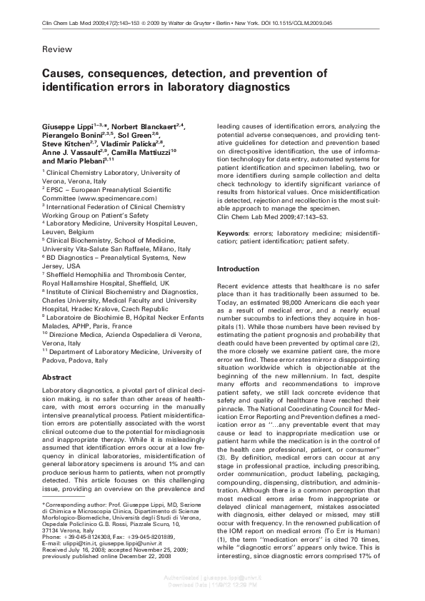 Pdf Causes Consequences Detection And Prevention Of Identification Errors In Laboratory