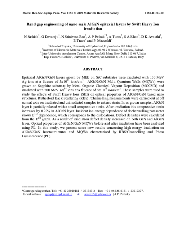 (PDF) Band Gap Engineering of Nano Scale AlGaN Epitaxial Layers by Swift Heavy Ion Irradiation