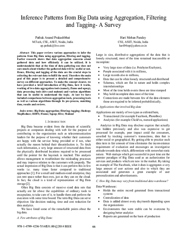 Pdf Inference Patterns From Big Data Using Aggregation Filtering And Tagging A Survey 9930