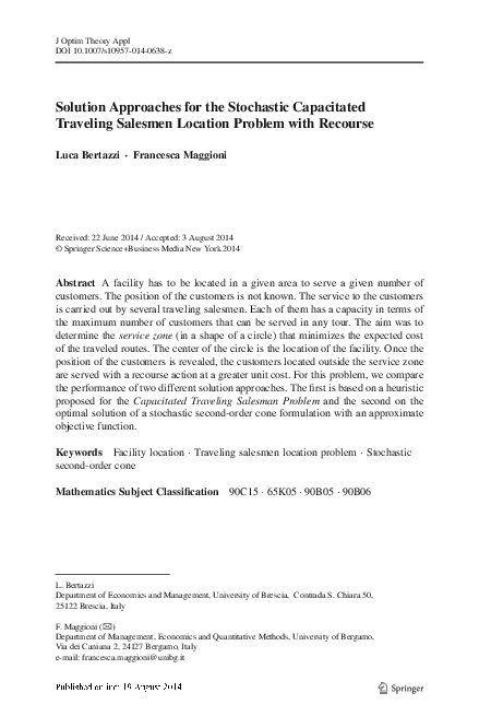 (PDF) Stochastic Capacitated TSP with Recourse Solutions