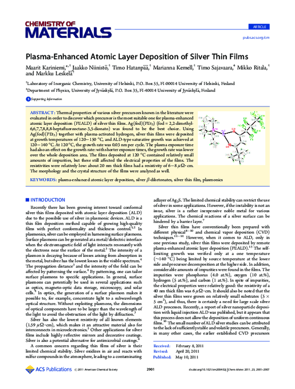 (PDF) Plasma-Enhanced Atomic Layer Deposition of Silver Thin Films