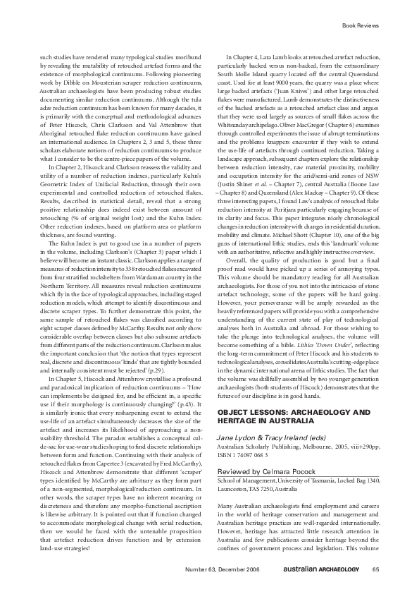 (PDF) Object Lessons: Archaeology & Heritage in Australia