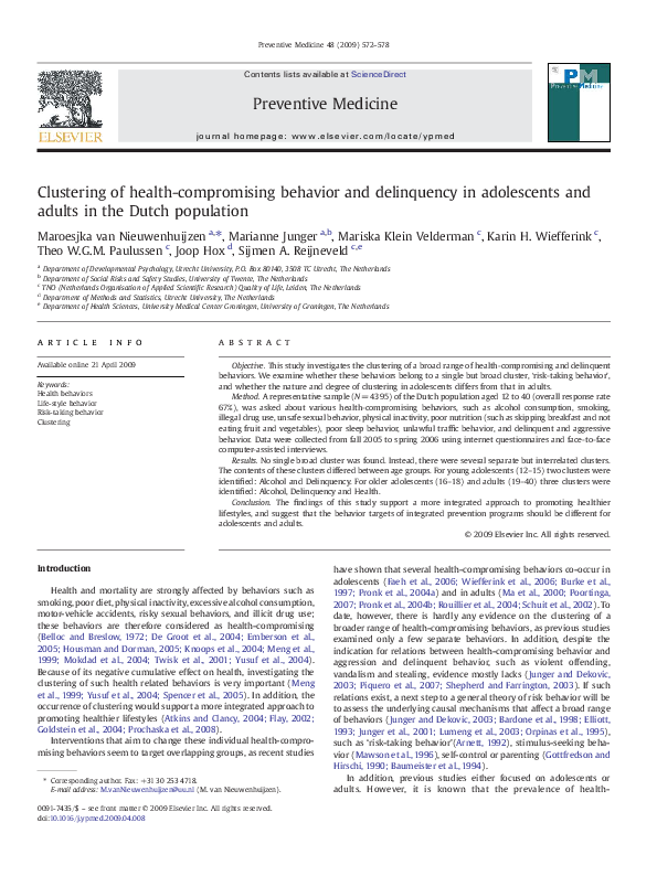 (PDF) Clustering of health-compromising behavior and delinquency in ...