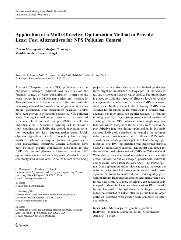 Pdf Application Of A Multi Objective Optimization Method To Provide Least Cost Alternatives