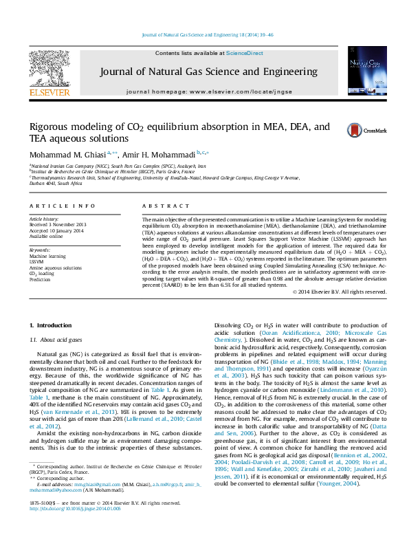 (PDF) Rigorous modeling of CO2 equilibrium absorption in MEA, DEA, and ...