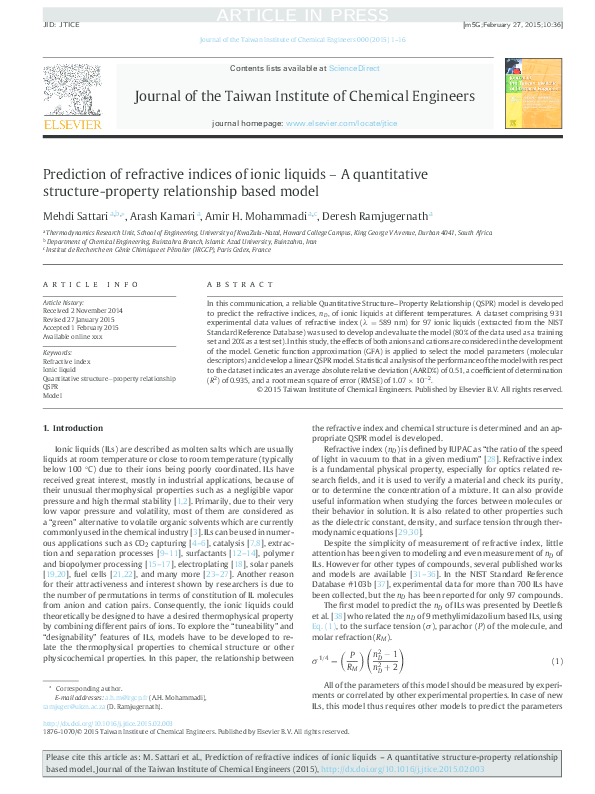 (PDF) A chemical structure based model for the estimation of refractive indices of organic compounds