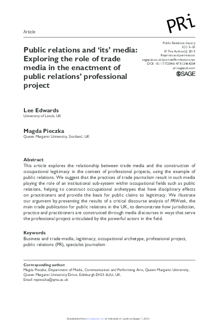 (PDF) Public relations and 'its' media: Exploring the role of trade ...