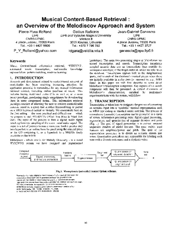 (PDF) Musical content-based retrieval