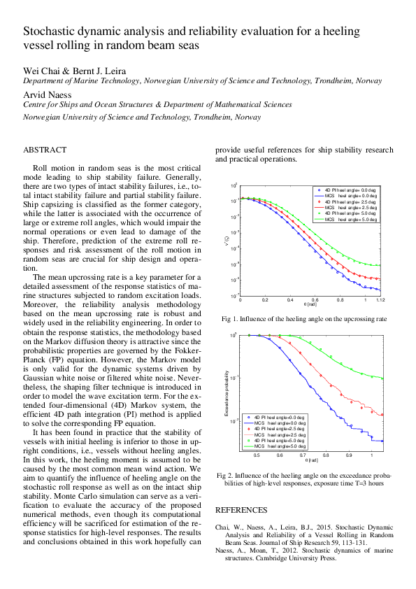 (PDF) Stochastic dynamic analysis and reliability evaluation for a heeling vessel rolling in ...