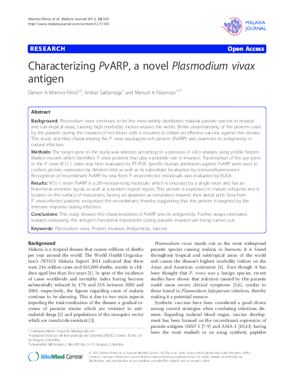 (PDF) Characterizing PvARP, a novel Plasmodium vivax antigen
