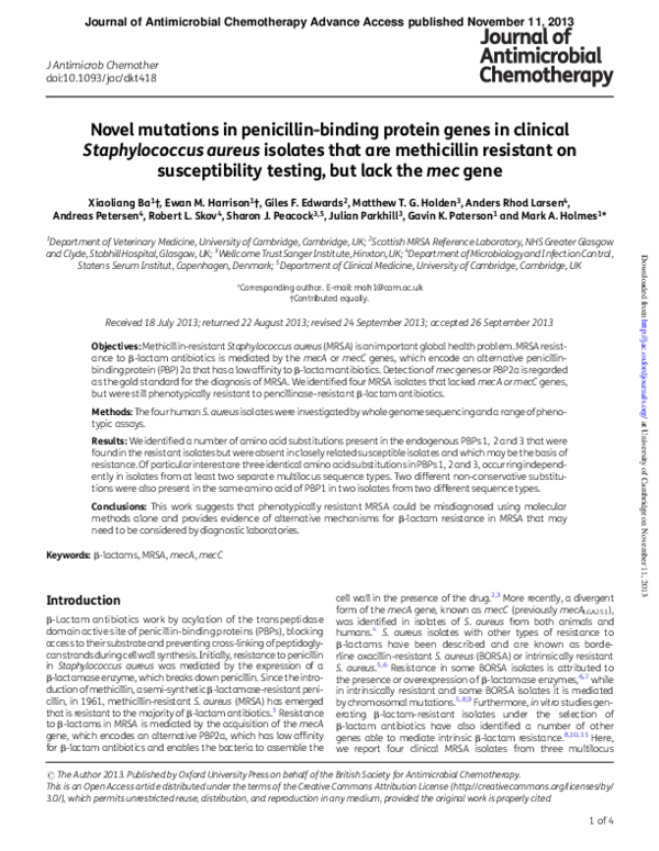 (PDF) Novel mutations in penicillin-binding protein genes in clinical Staphylococcus aureus ...