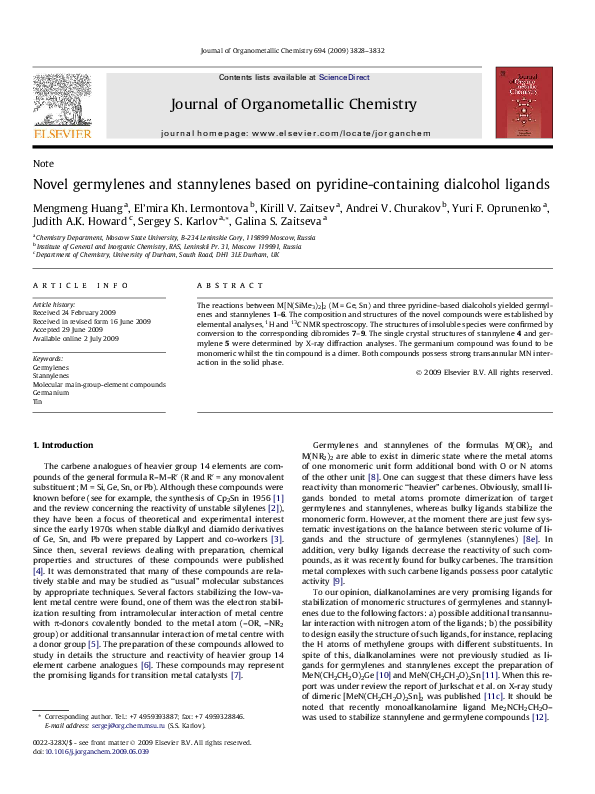 (PDF) Novel germylenes and stannylenes based on pyridine-containing ...