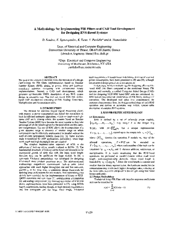 (PDF) A methodology for implementing FIR filters and CAD tool development for designing RNS ...