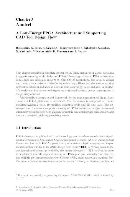 Pdf Amdrel A Low Energy Fpga Architecture And Supporting Cad Tool