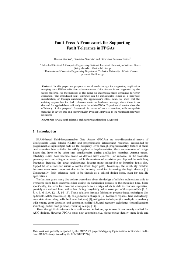 Pdf Fault Free A Framework For Supporting Fault Tolerance In Fpgas