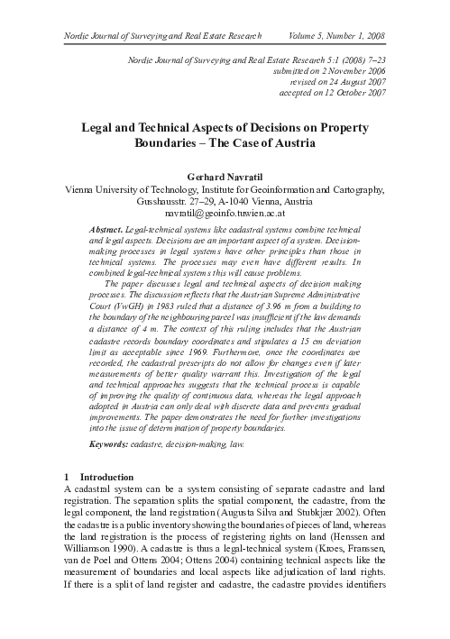 (PDF) Legal and Technical Aspects of Decisions on Property Boundaries ...
