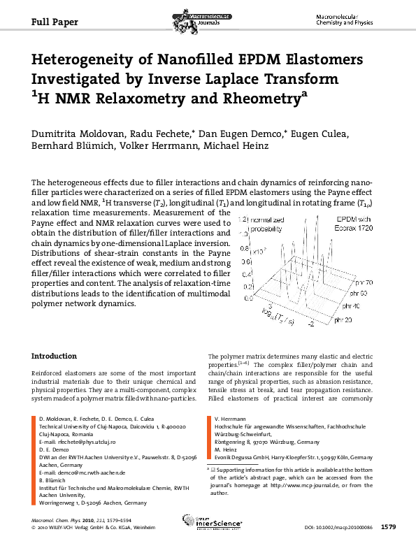 (PDF) Heterogeneity of Nanofilled EPDM Elastomers Investigated by Inverse Laplace Transform 1H ...