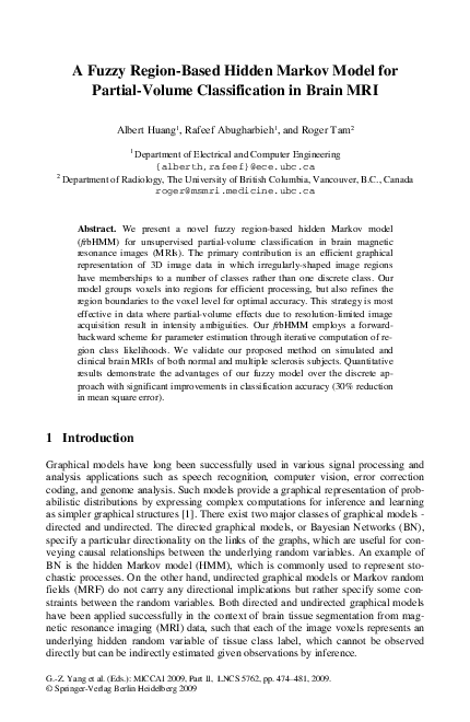 Pdf A Fuzzy Region Based Hidden Markov Model For Partial Volume