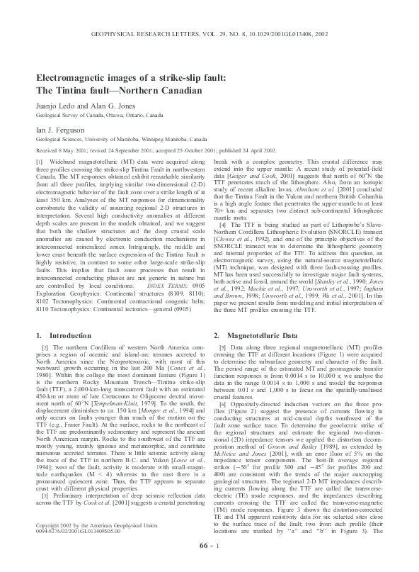 (PDF) Electromagnetic images of a strike-slip fault: The Tintina fault ...