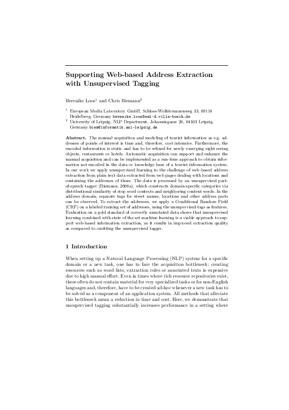 (PDF) Supporting Web-based Address Extraction with Unsupervised Tagging