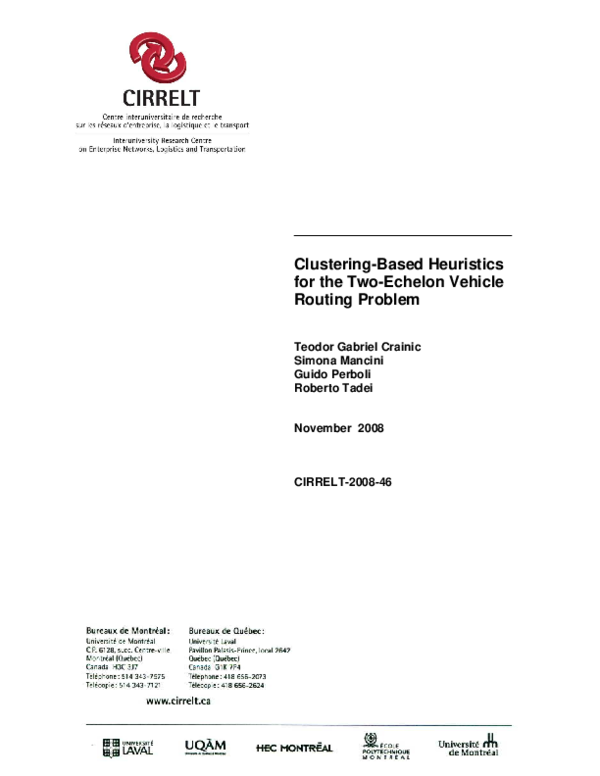 (PDF) Clustering-based heuristics for the two-echelon vehicle routing problem