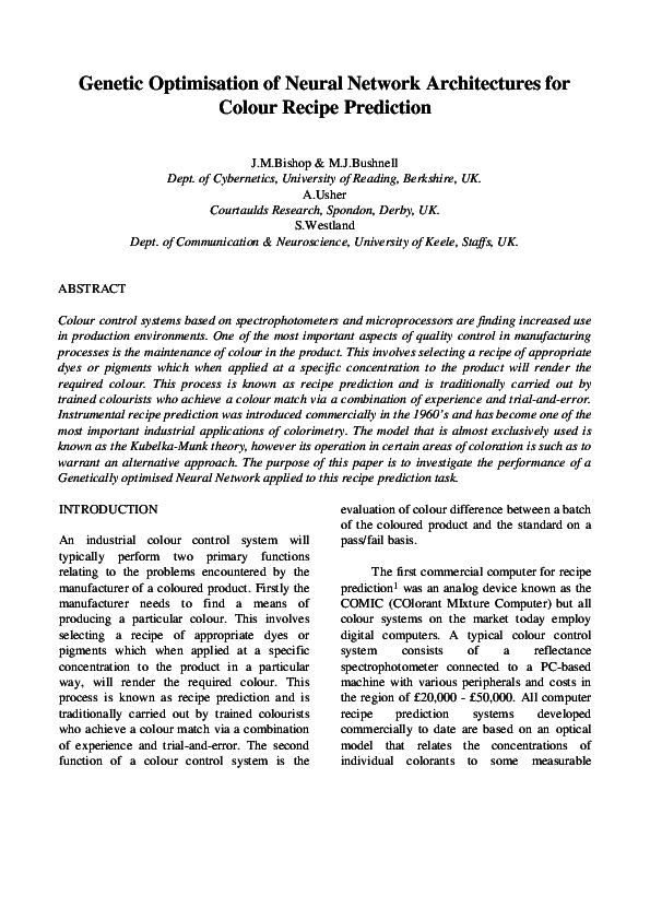 (PDF) Genetic Optimization of Neural Network Architectures for Colour ...
