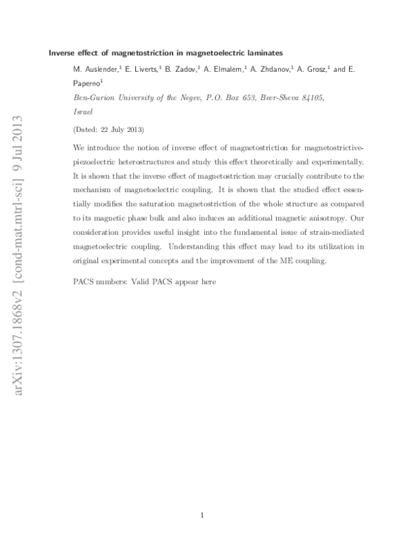 (PDF) Inverse effect of magnetostriction in magnetoelectric laminates