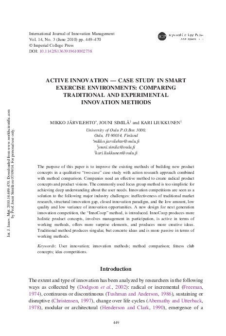 (PDF) ACTIVE INNOVATION — CASE STUDY IN SMART EXERCISE ENVIRONMENTS ...