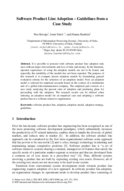 (PDF) Software Product Line Adoption – Guidelines from a Case Study