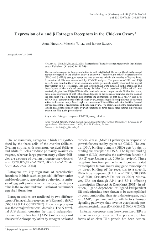 (PDF) Expression of α and β Estrogen Receptors in the Chicken Ovary