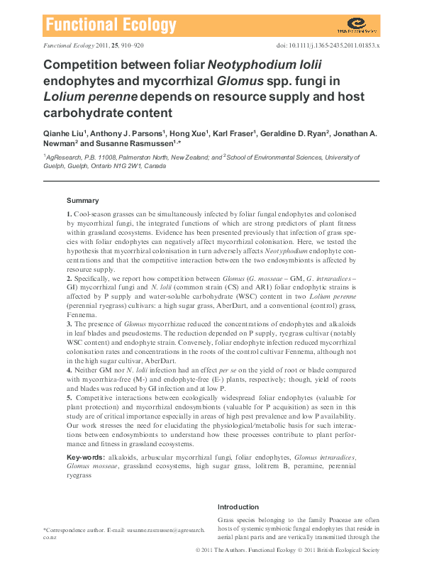 (PDF) Competition between foliar Neotyphodium lolii endophytes and ...