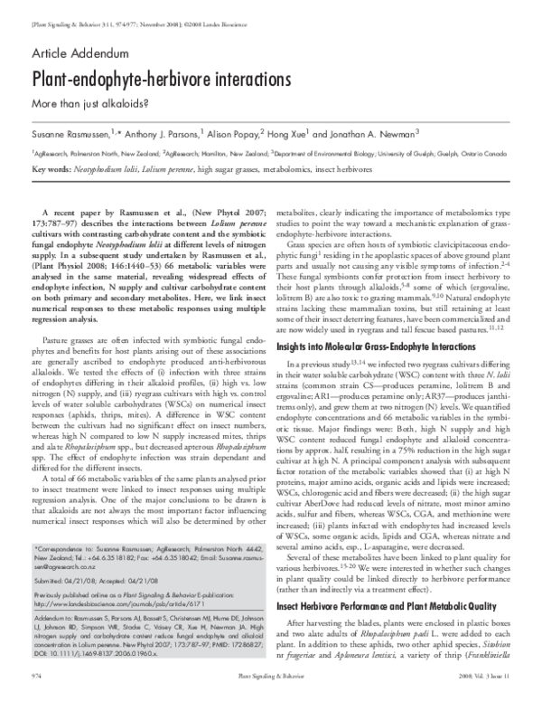 Pdf Plant Endophyte Herbivore Interactions More Than Just Alkaloids