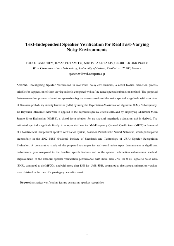 (PDF) Text-Independent Speaker Verification for Real Fast-Varying Noisy Environments