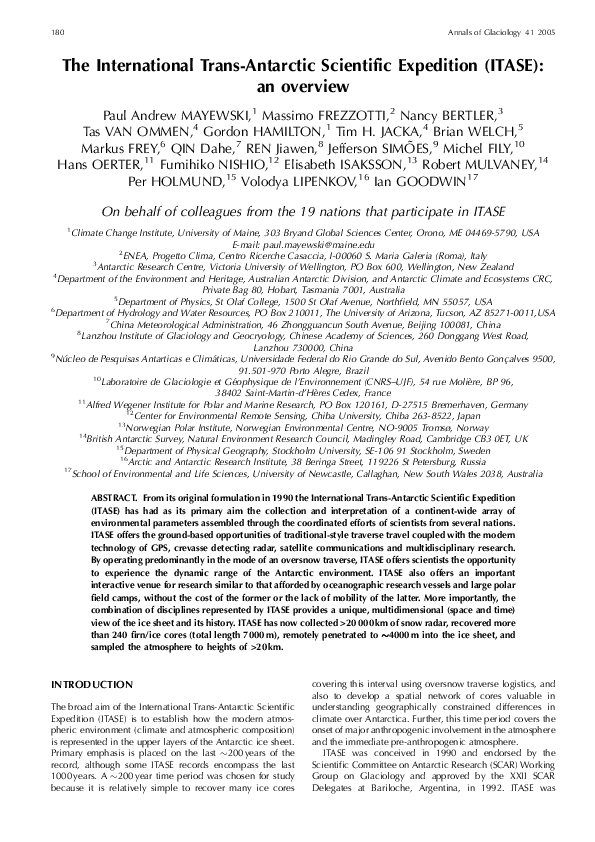 (PDF) The International Trans-Antarctic Scientific Expedition (ITASE ...