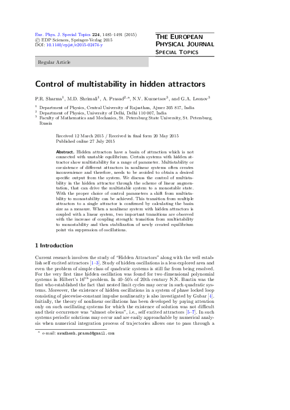 (PDF) controlling multistability in hidden attractors