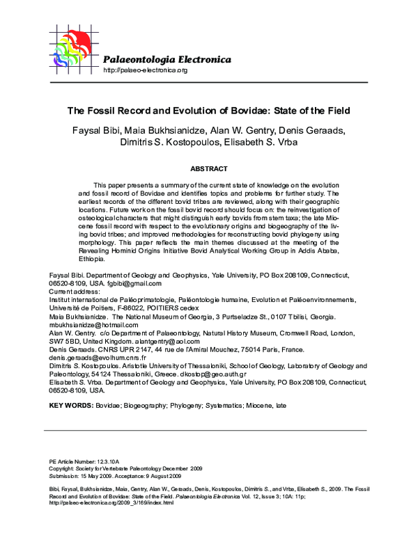 (PDF) The Fossil Record and Evolution of Bovidae: State of the Field