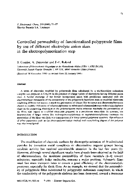 (PDF) Controlled permeability of functionalized polypyrrole films by ...
