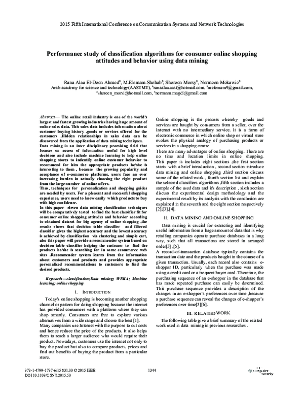 (PDF) Classifiers for Analyzing Online Shopping Behavior (PDF) Classifiers for Analyzing Online Shopping Behavior