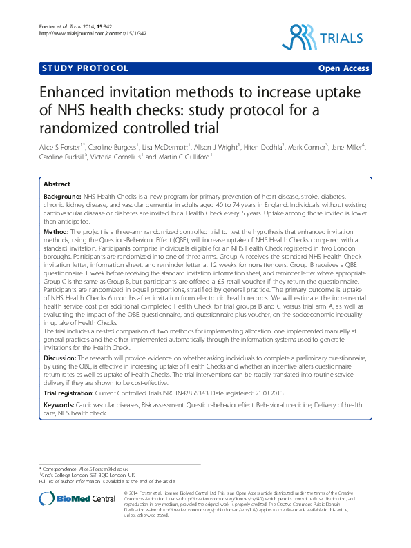 (PDF) Enhanced invitation methods to increase uptake of NHS health ...