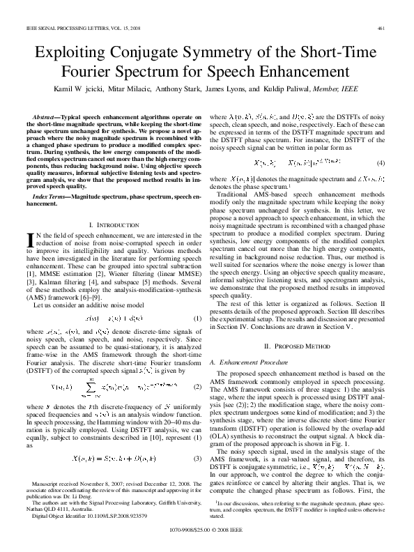 Pdf Exploiting Conjugate Symmetry Of The Short Time Fourier Spectrum