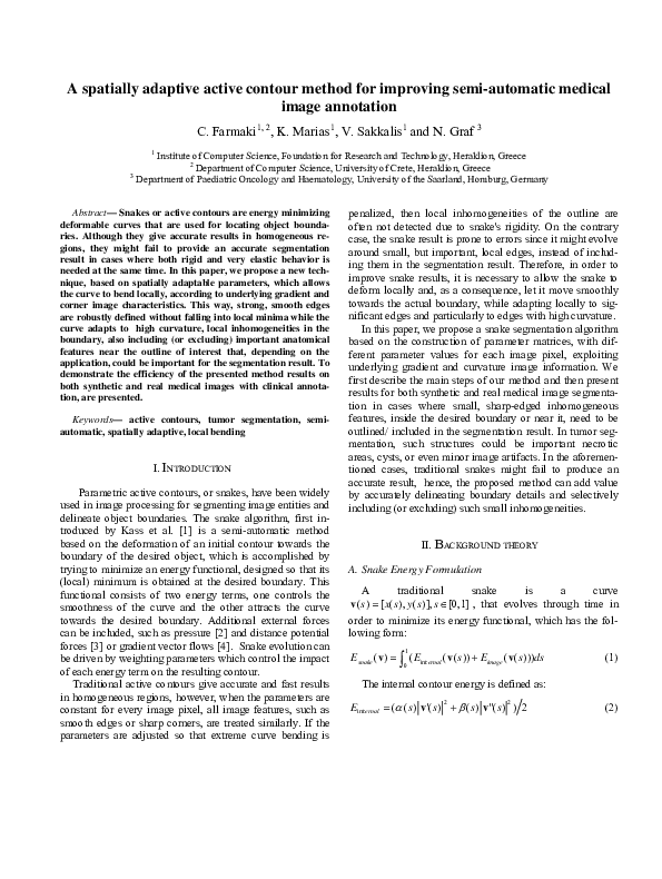 Pdf A Spatially Adaptive Active Contour Method For Improving Semi Automatic Medical Image