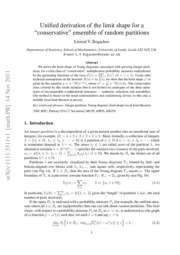 (PDF) Unified derivation of the limit shape for multiplicative ensembles of random integer ...